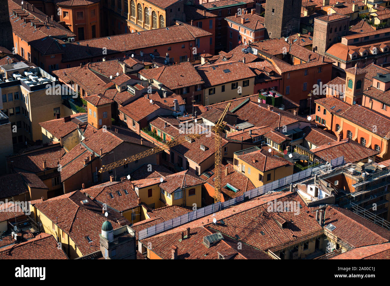 Aerial view of typical historic Italian town with red tiles roofs and ...