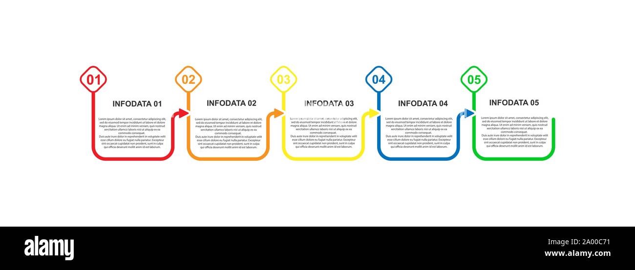 Infographics. Business process with 5 stages of development strategy ...