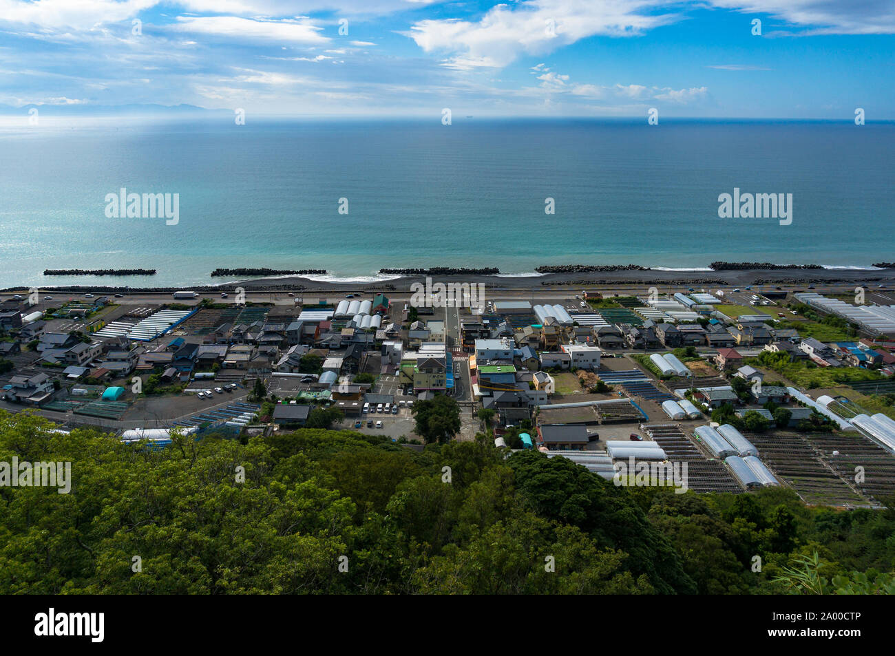 Aerial view of Shizuoka city and Suruga bay, Pacific coast. Shizuoka ...