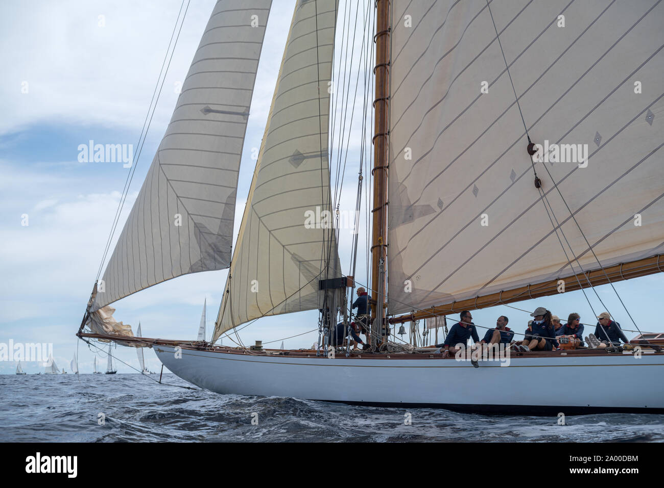 Tuiga sailboat, flagship of the Monaco Yacht Club, during racing in ...