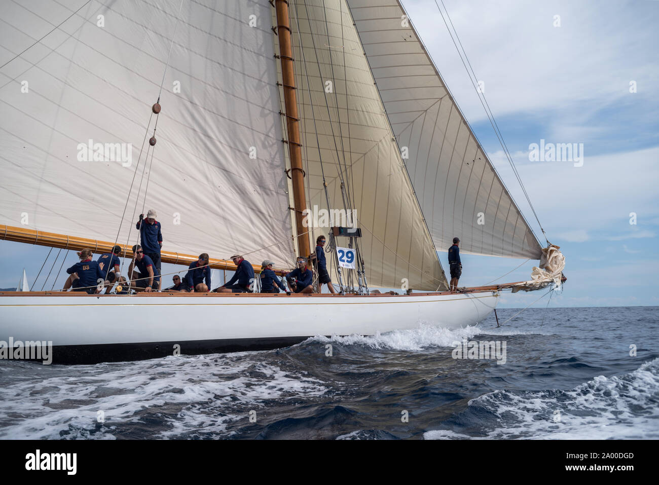 Tuiga sailboat, flagship of the Monaco Yacht Club, during racing in ...