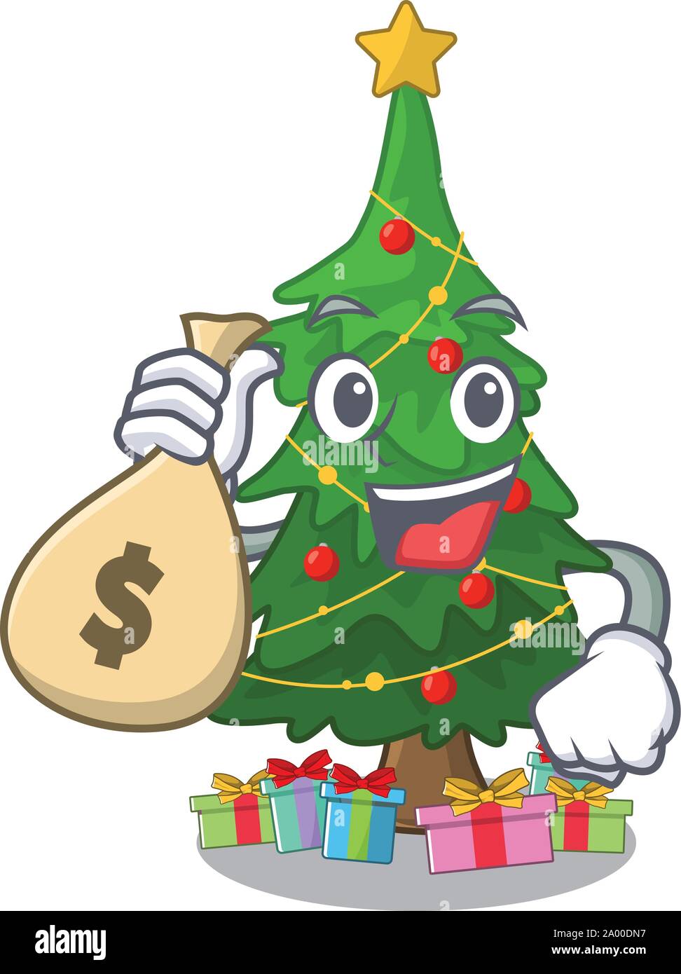 With money bag christmas tree cartoon shape a character Stock Vector ...