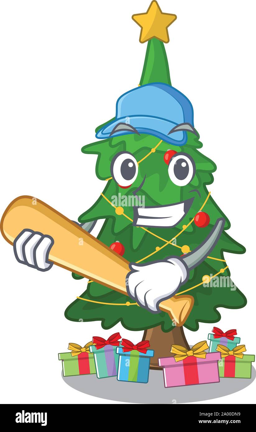 Playing baseball christmas tree cartoon shape a character Stock Vector ...