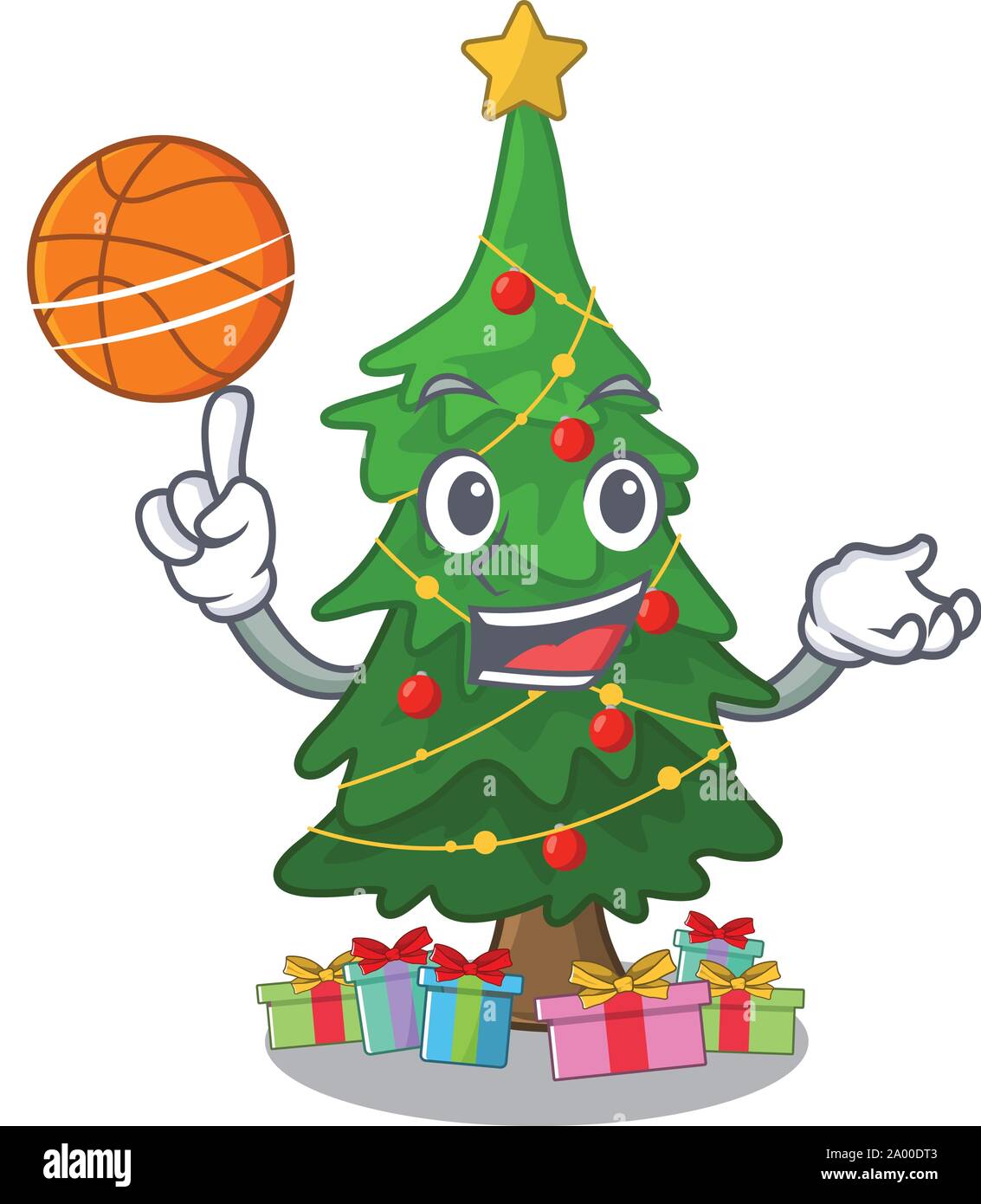 With basketball christmas tree cartoon shape a character Stock Vector ...