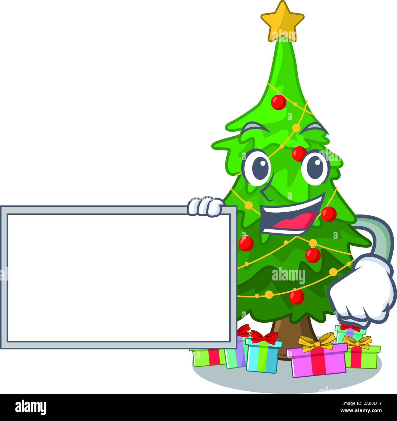 With board christmas tree cartoon shape a character Stock Vector Image ...