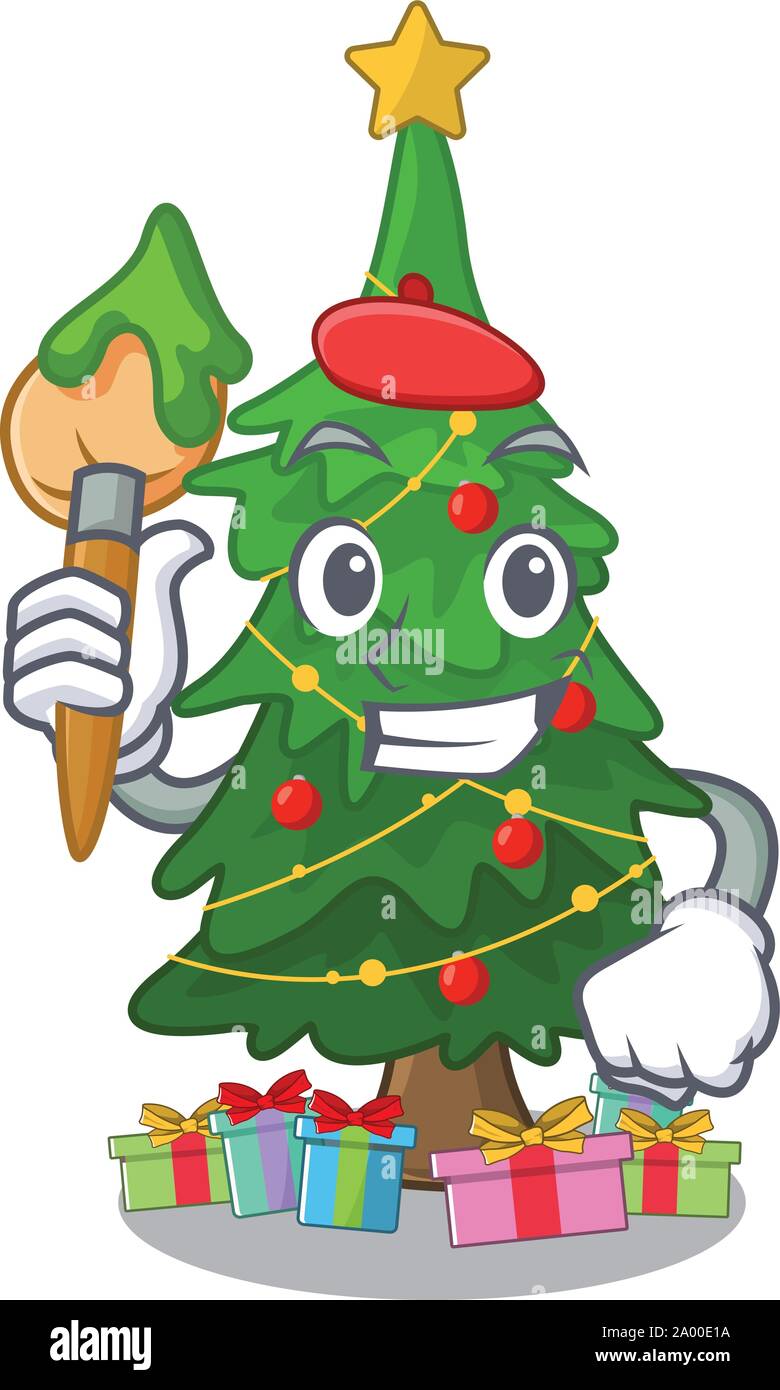 Artist christmas tree cartoon shape a character Stock Vector Image ...