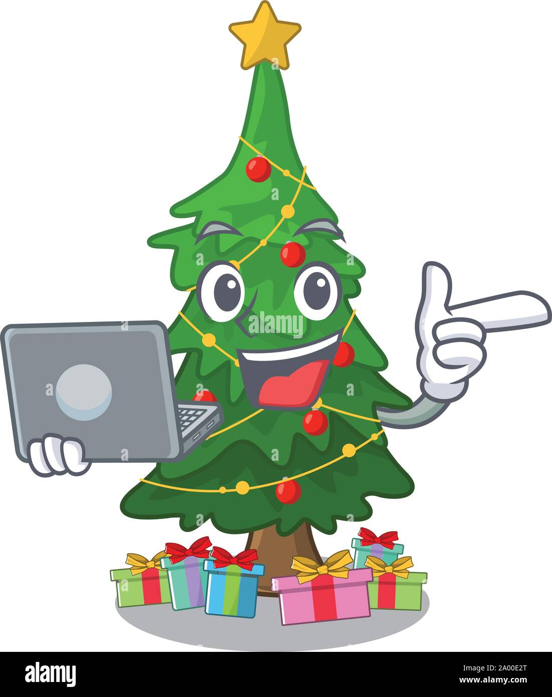 With laptop christmas tree cartoon shape a character Stock Vector Image ...