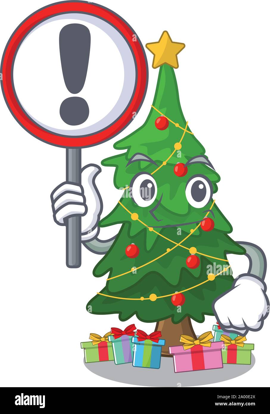 With sign christmas tree cartoon shape a character Stock Vector Image ...