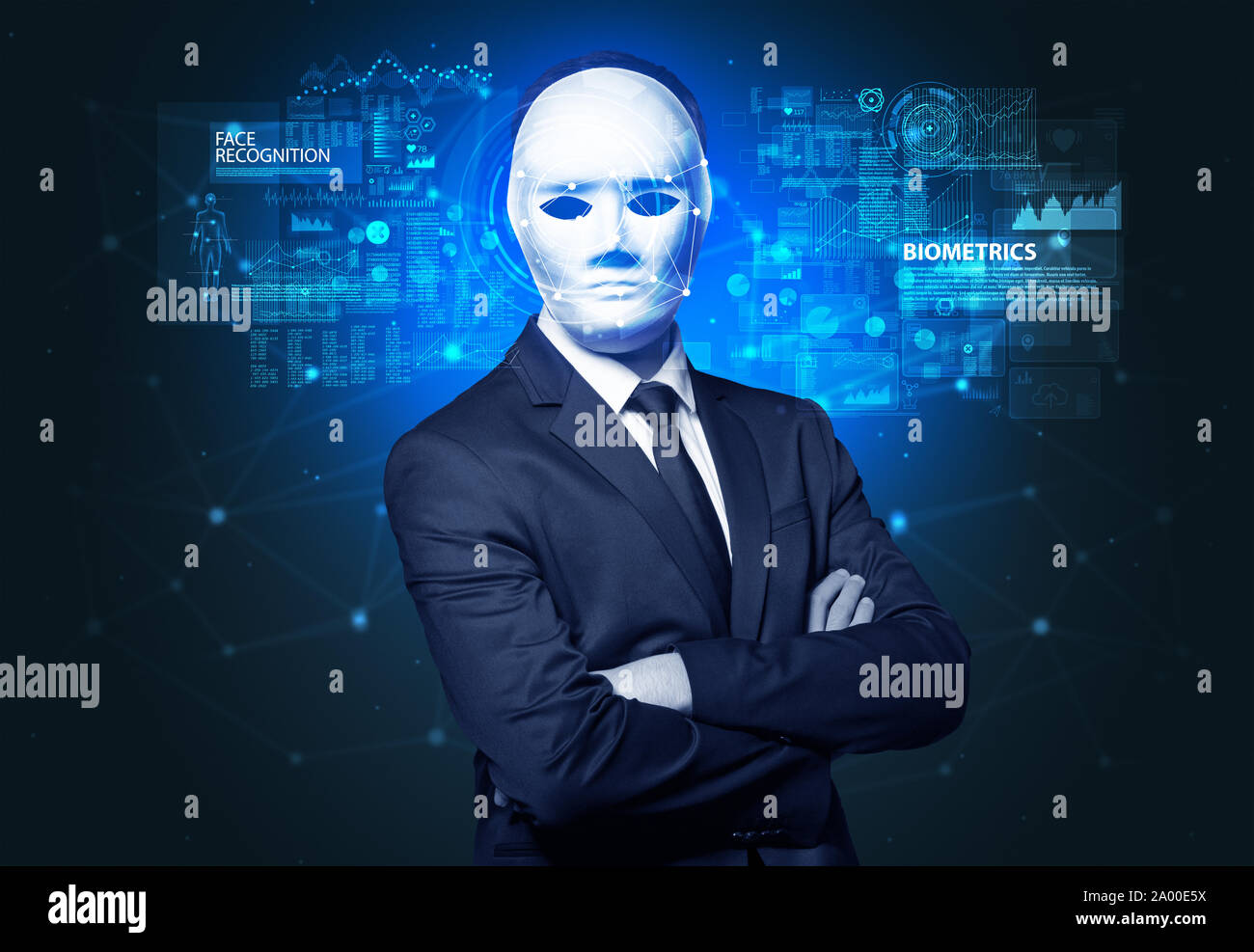 Biometric verification - young man face recognition concept Stock Photo ...
