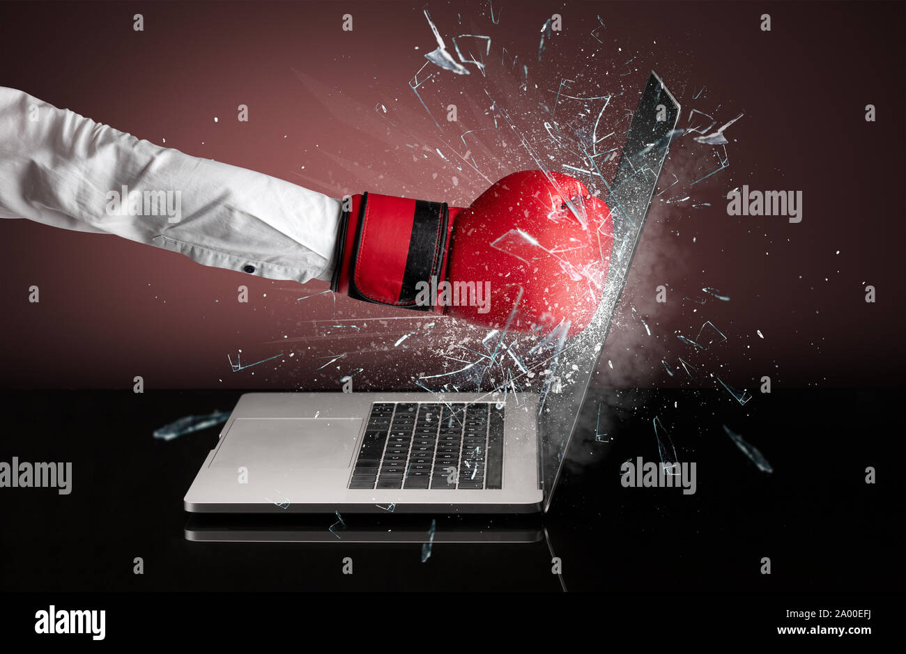 Strong arm boxing laptop screen strongly Stock Photo - Alamy