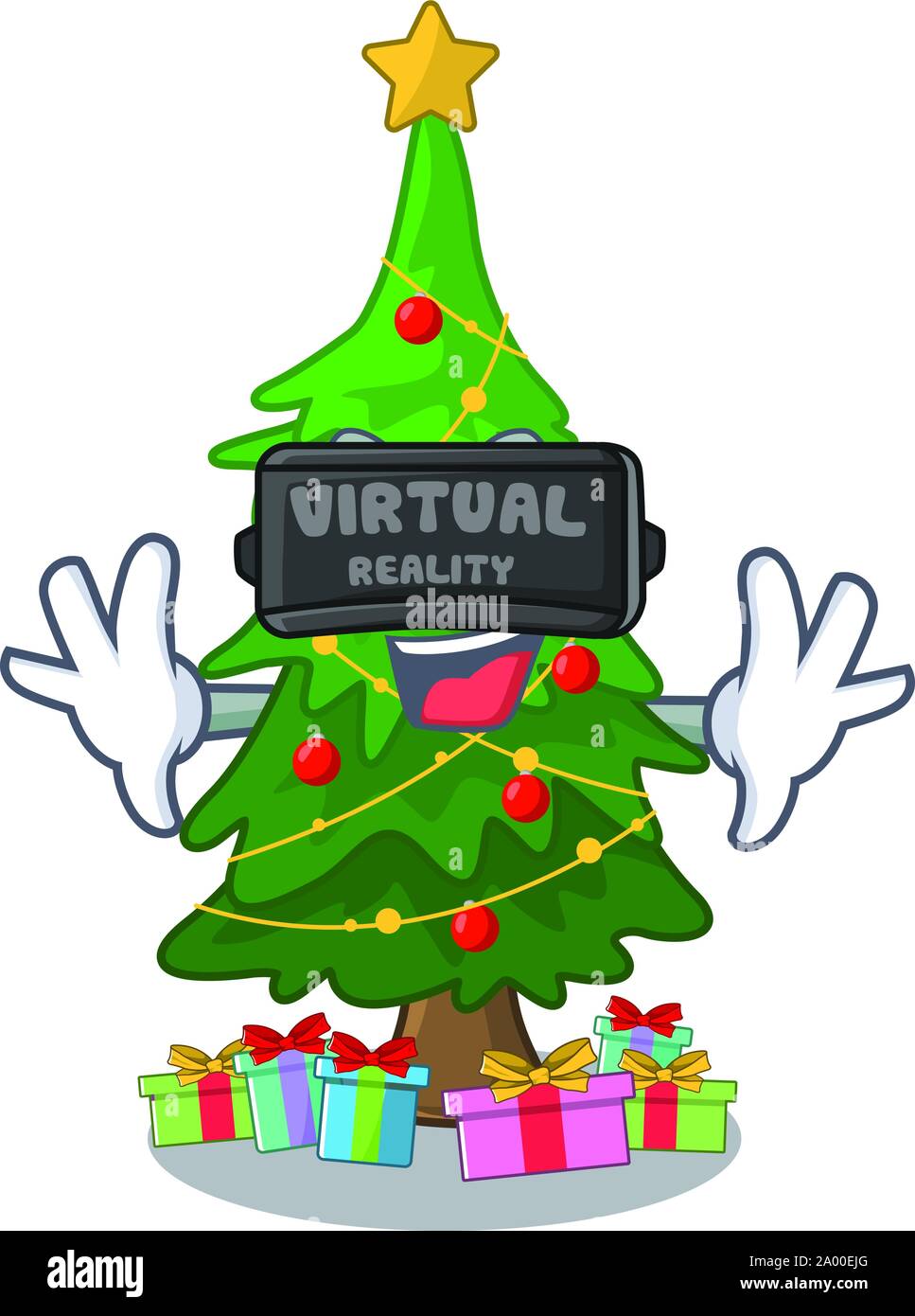 Virtual reality christmas tree next to cartoon table Stock Vector Image ...