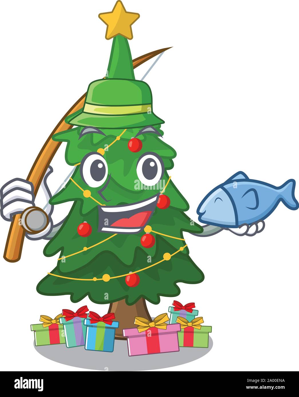 Fishing christmas tree next to cartoon table Stock Vector Image & Art ...