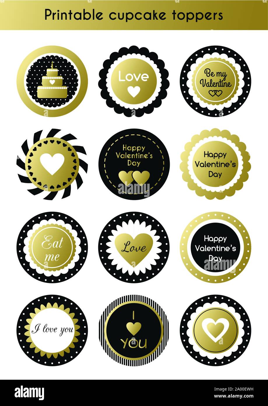 Set of printable gold and black cupcake toppers Stock Vector Image ...