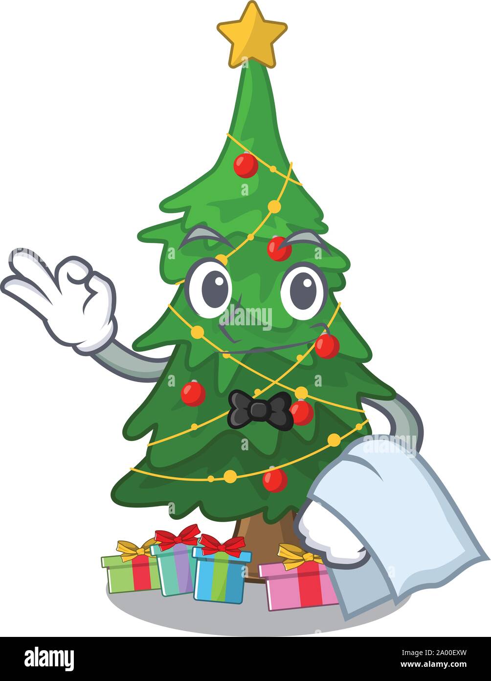 Waiter christmas tree next to cartoon table Stock Vector Image & Art ...