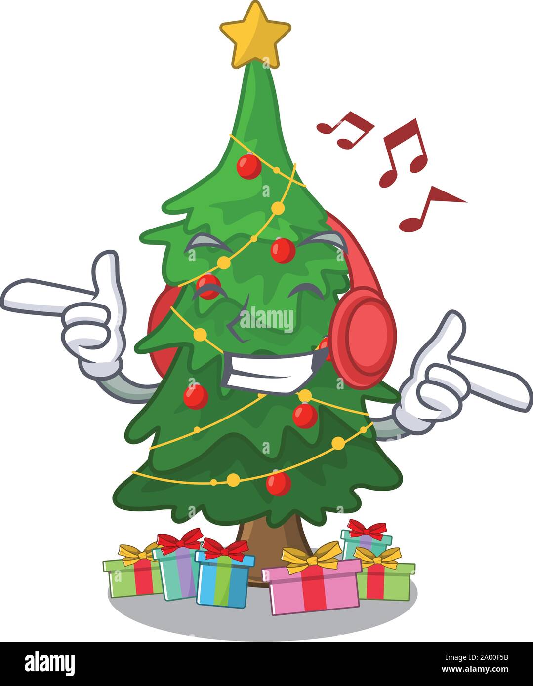 Listening music christmas tree next to cartoon table Stock Vector Image ...