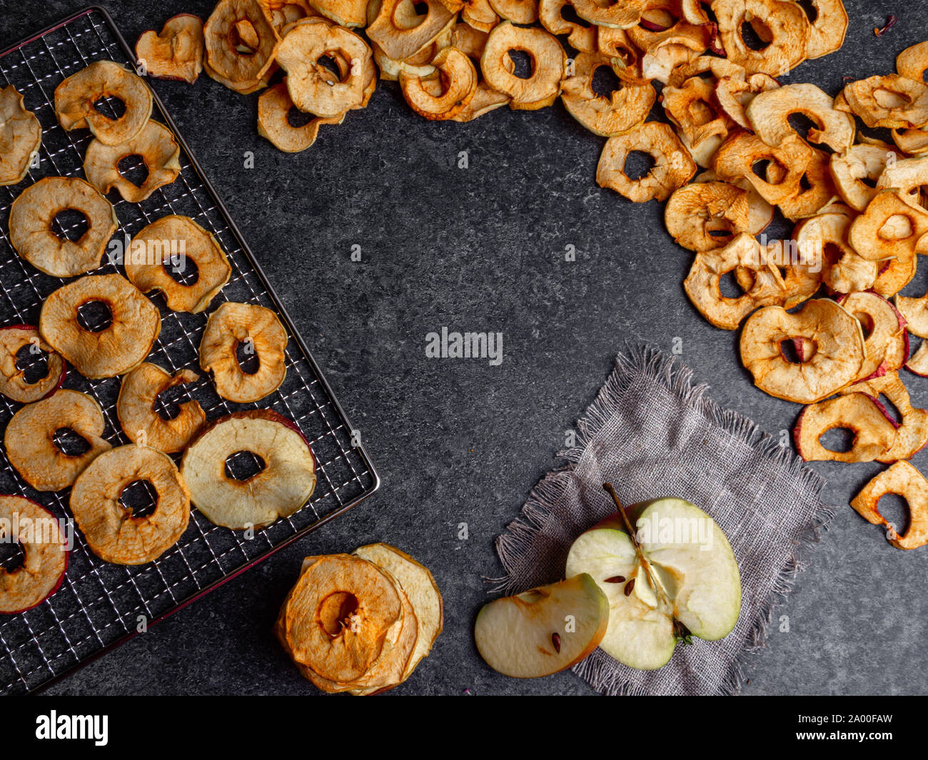 tasty vegetarian dries apples, dehydrated healthy snack chips Stock ...