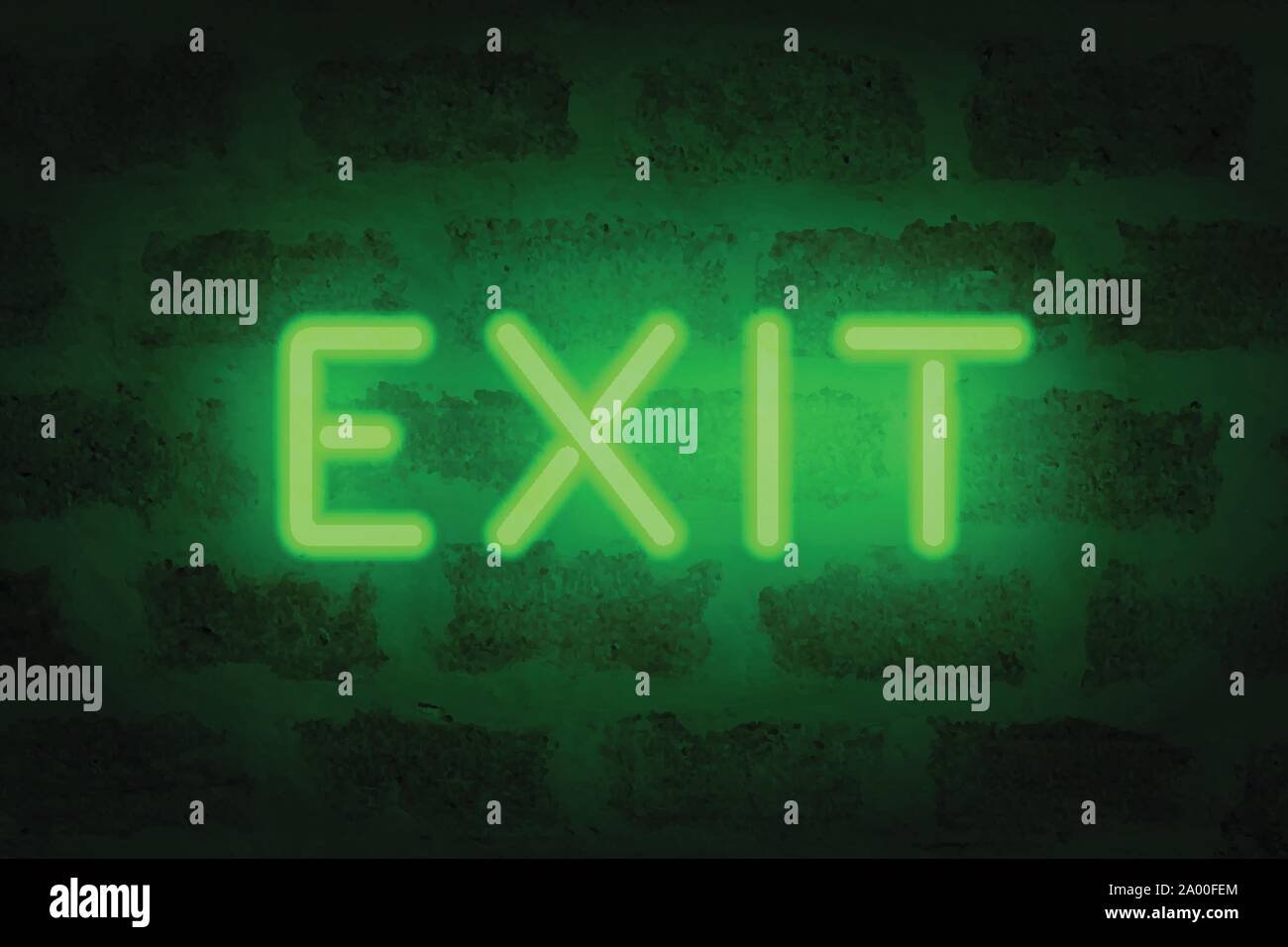 Neon exit. Vector letters on the brick wall Stock Vector Image & Art ...