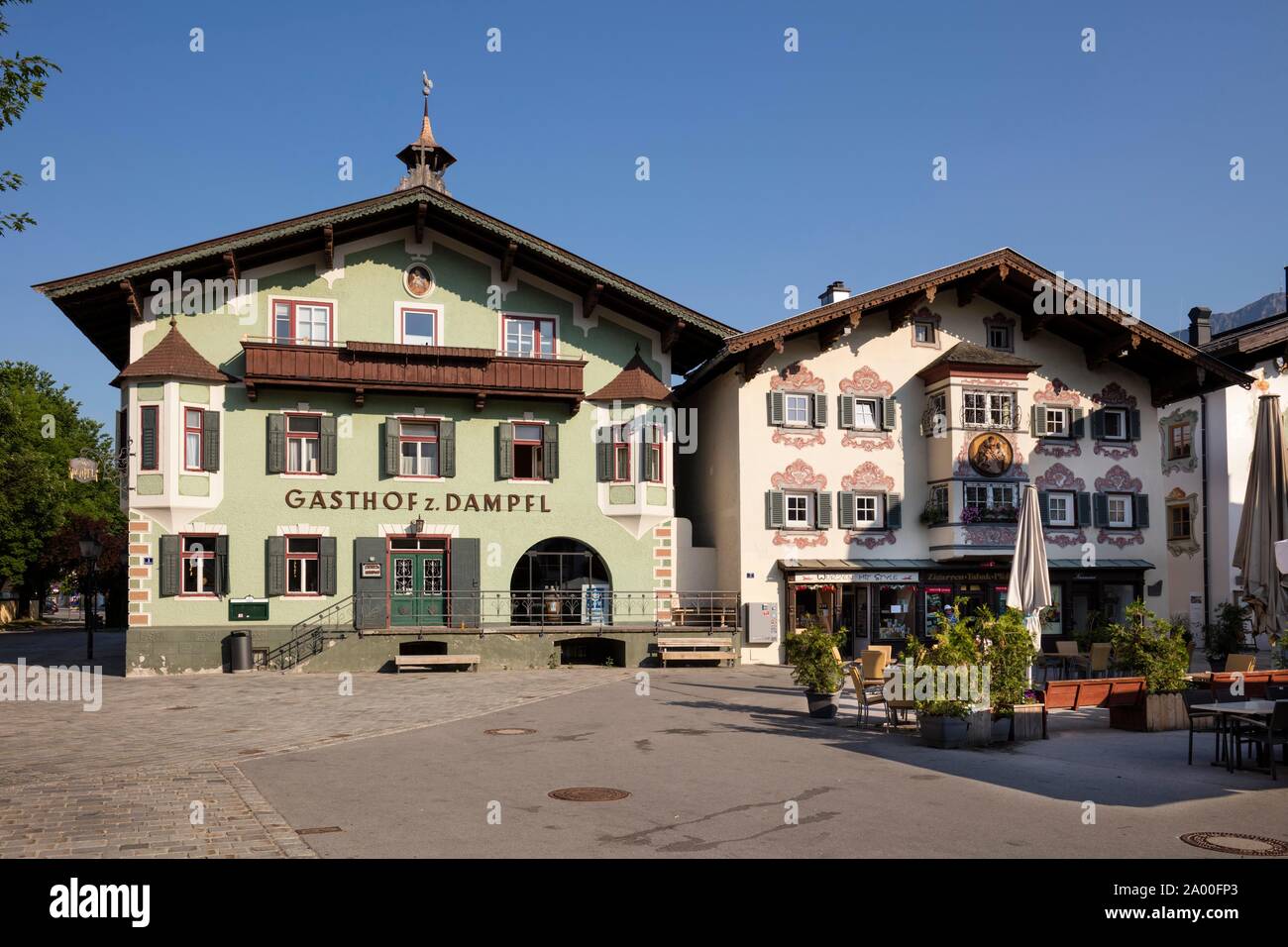 Typical Tyrolean buildings, main square, St. Johann in Tyrol, Tyrol ...