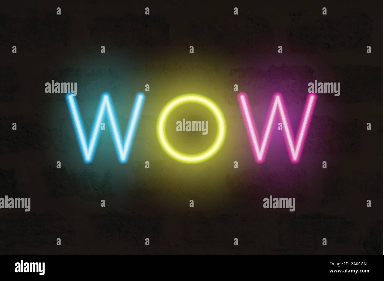 Neon letters on the brick wall. Vector wow word Stock Vector Image ...