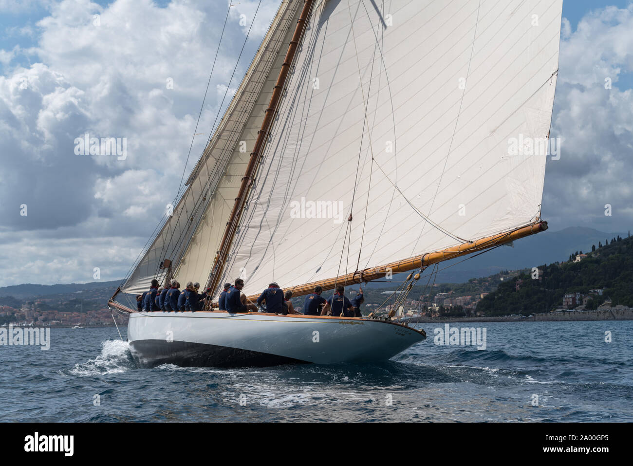 Tuiga sailboat, flagship of the Monaco Yacht Club, during racing in ...