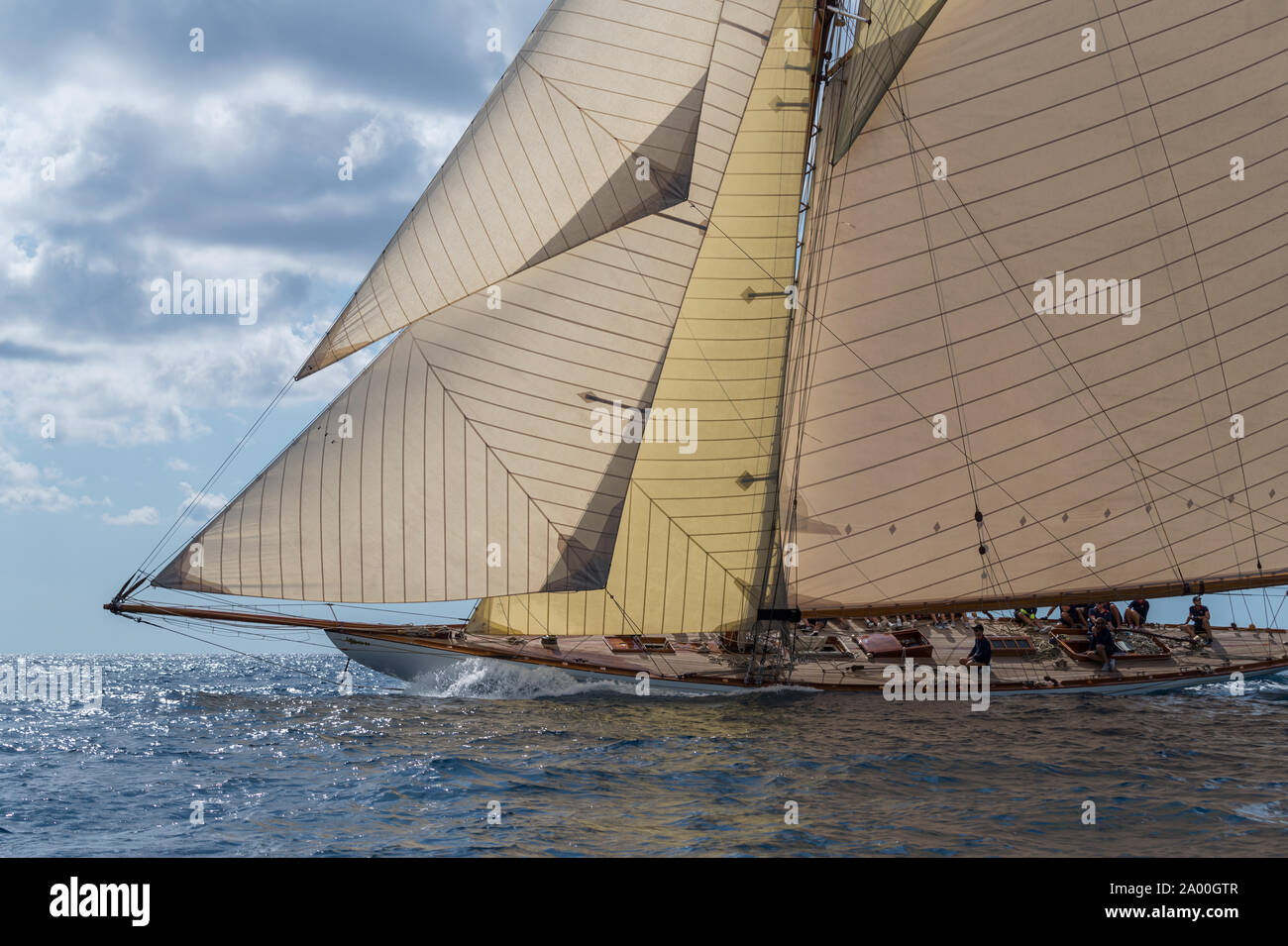 Tuiga sailboat, flagship of the Monaco Yacht Club, during racing in ...