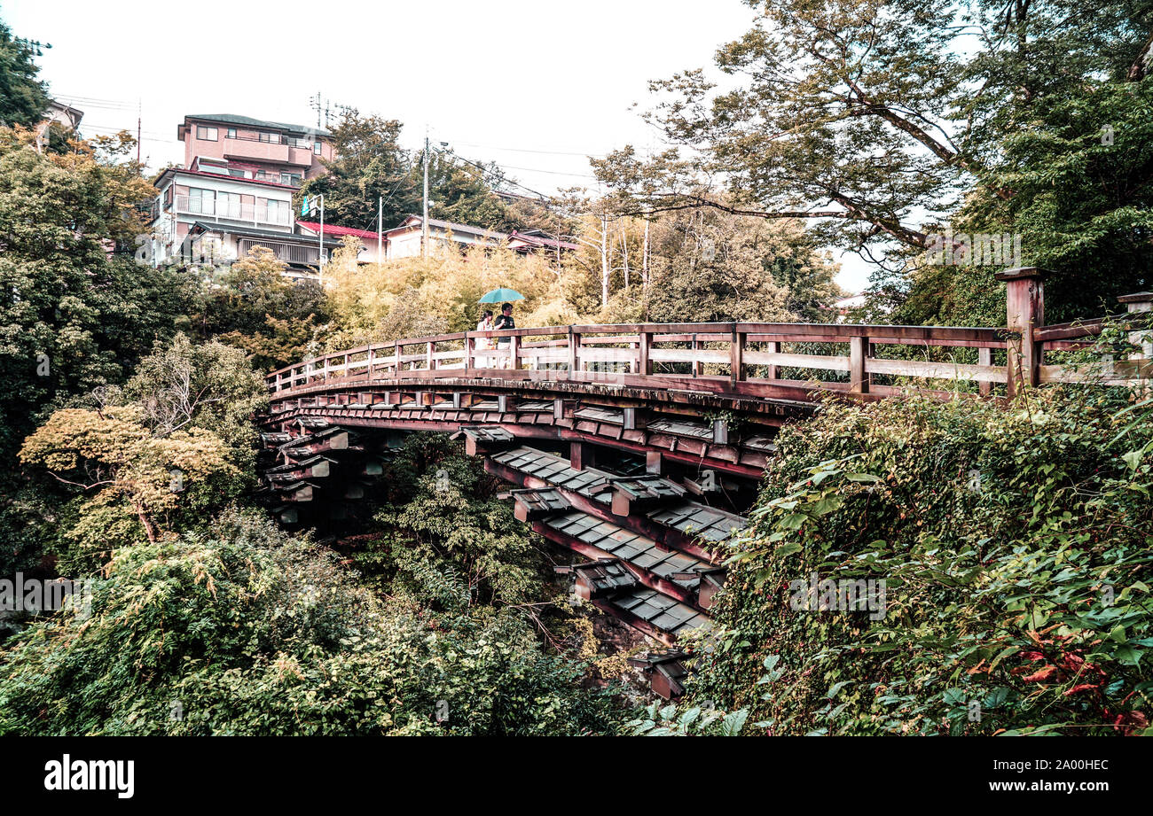 Saruhashi, historical wooden bridge in Otsuki, Yamanashi Prefecture ...