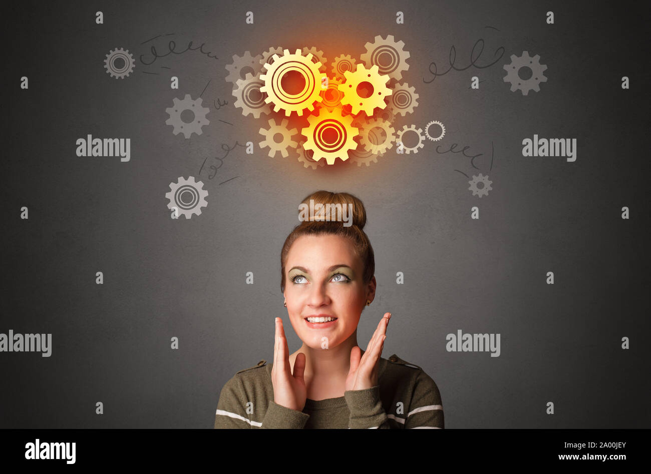 Pretty girl with brainstorming concept Stock Photo - Alamy