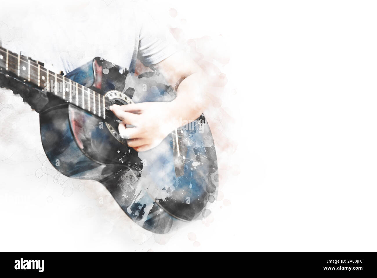 Abstract beautiful playing acoustic Guitar in the foreground on ...