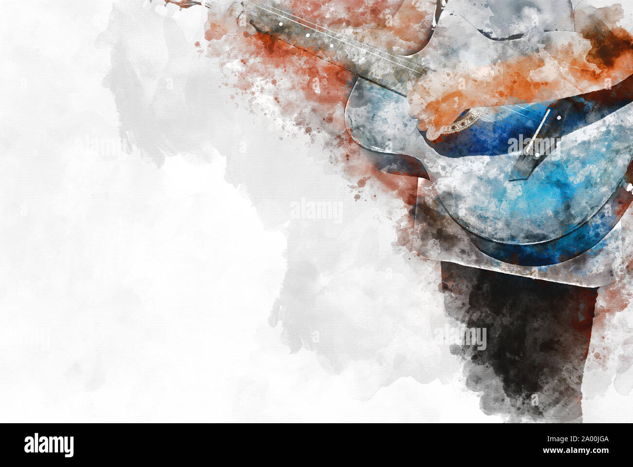 Abstract beautiful playing acoustic Guitar in the foreground on ...