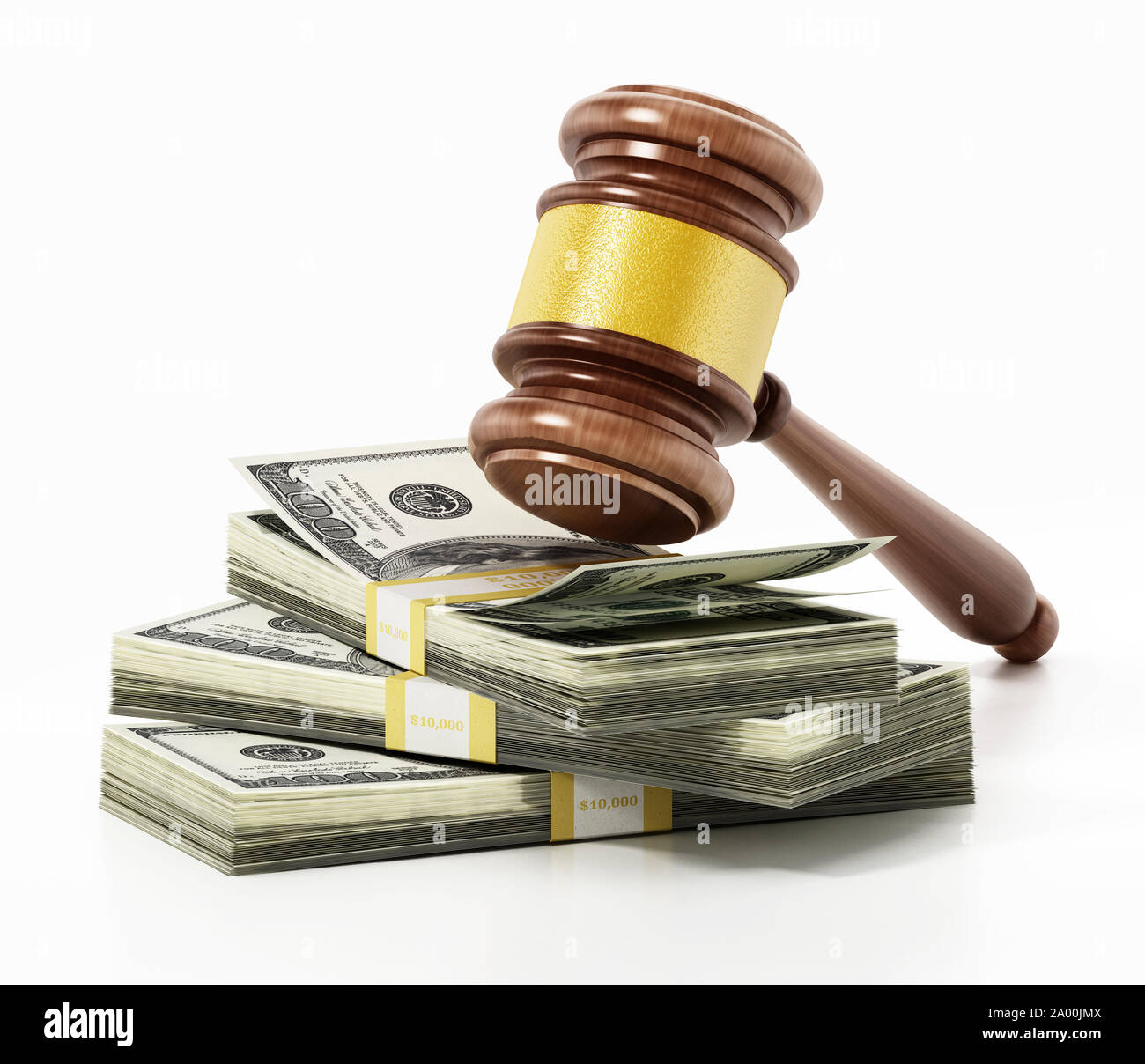 Judge gavel on stacks of dollars. 3D illustration Stock Photo - Alamy
