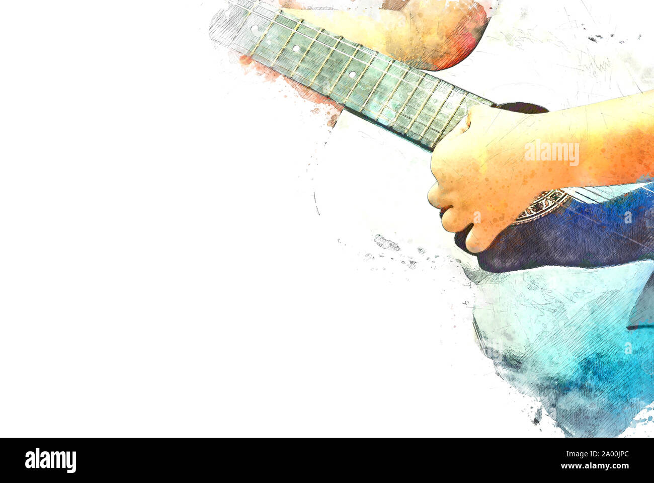 Abstract beautiful playing acoustic Guitar in the foreground on ...