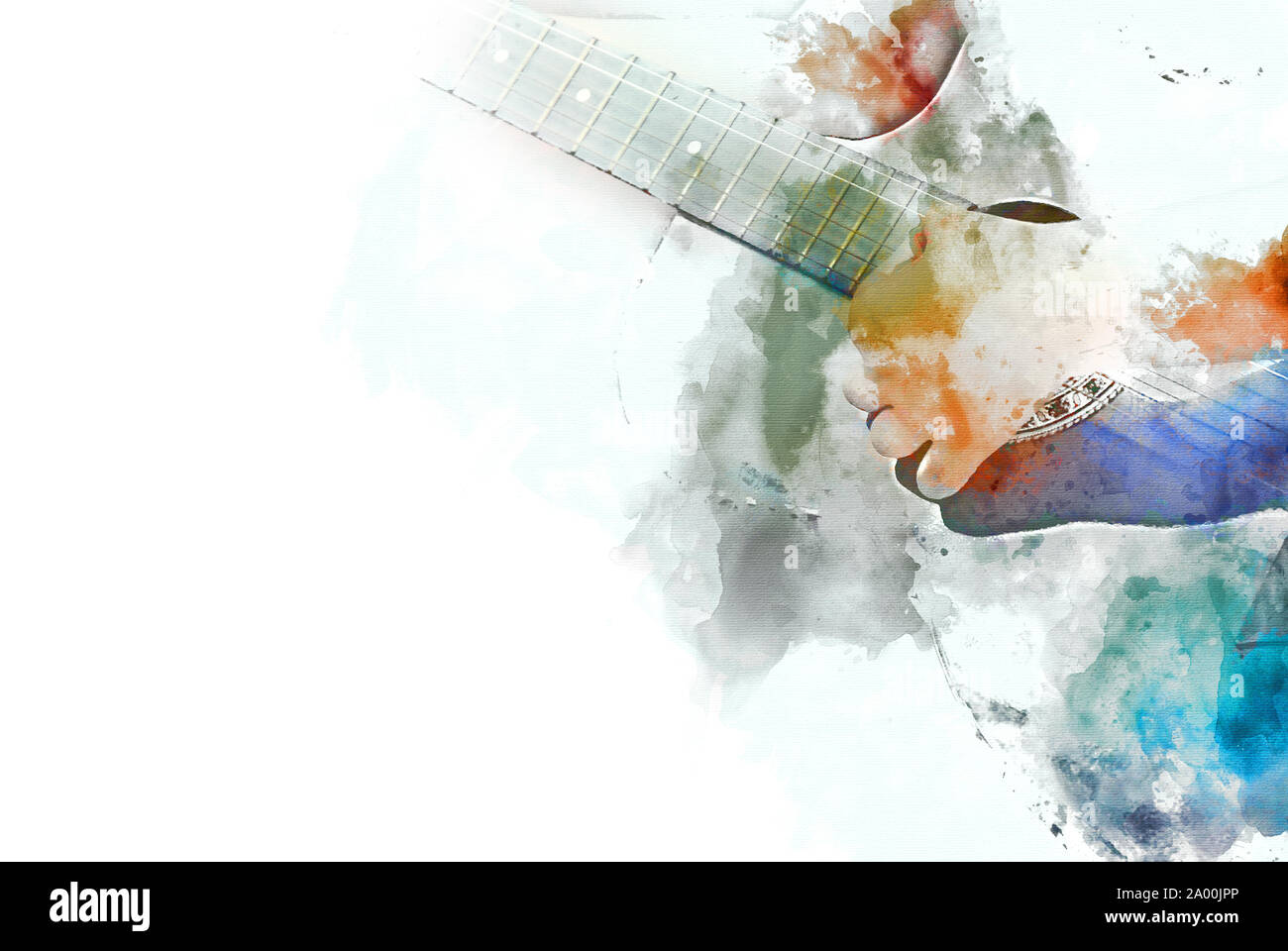 Abstract beautiful playing acoustic Guitar in the foreground on ...