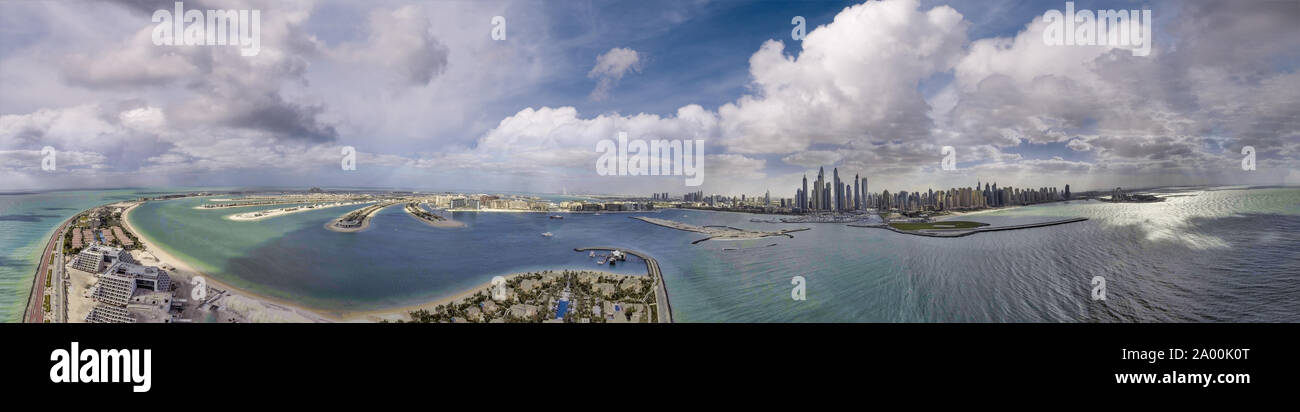 Aerial sunset panoramic view of Palm Jumeirah in Dubai. United Arab ...