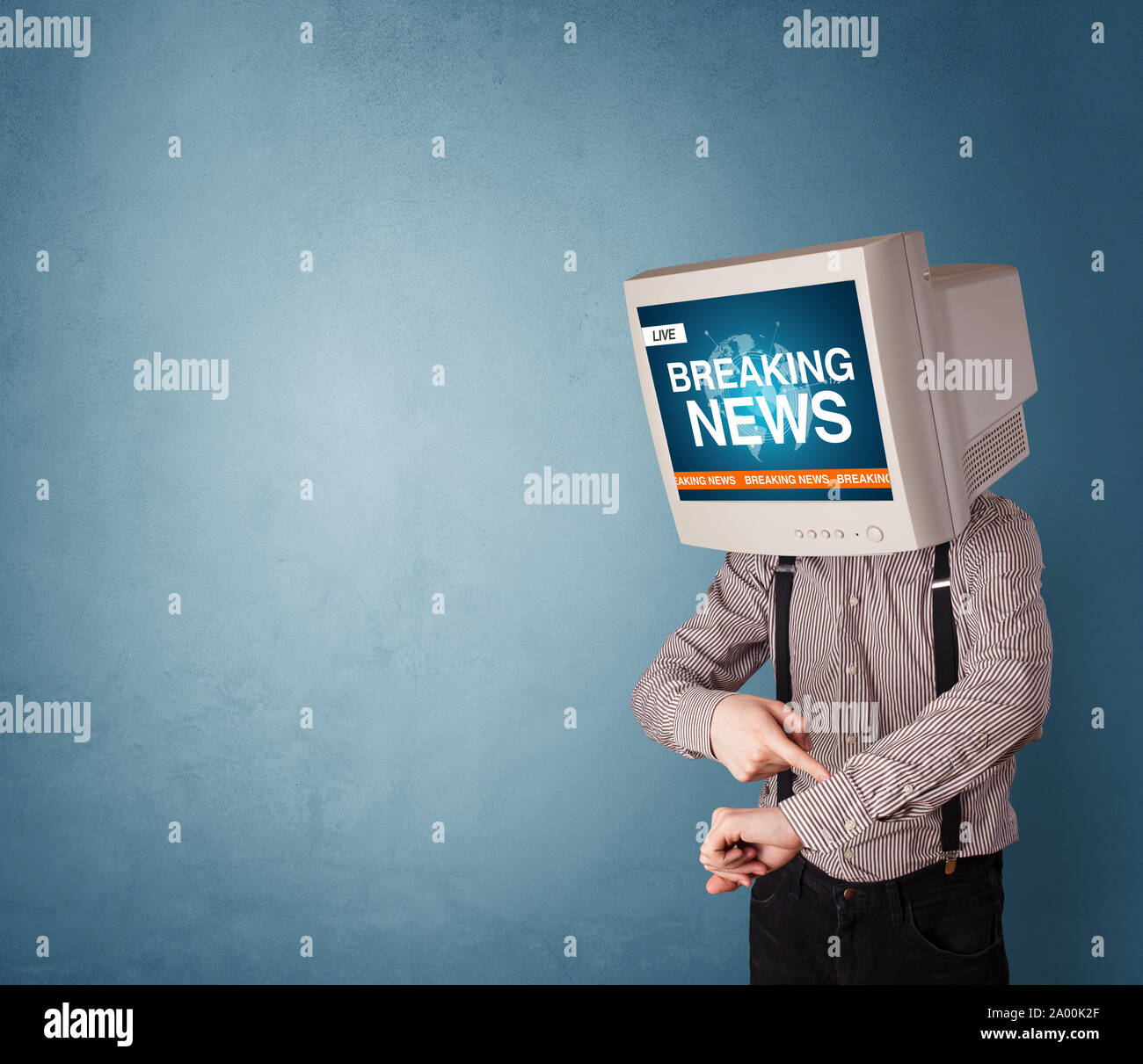 Young person with monitor head, breaking news concept Stock Photo - Alamy