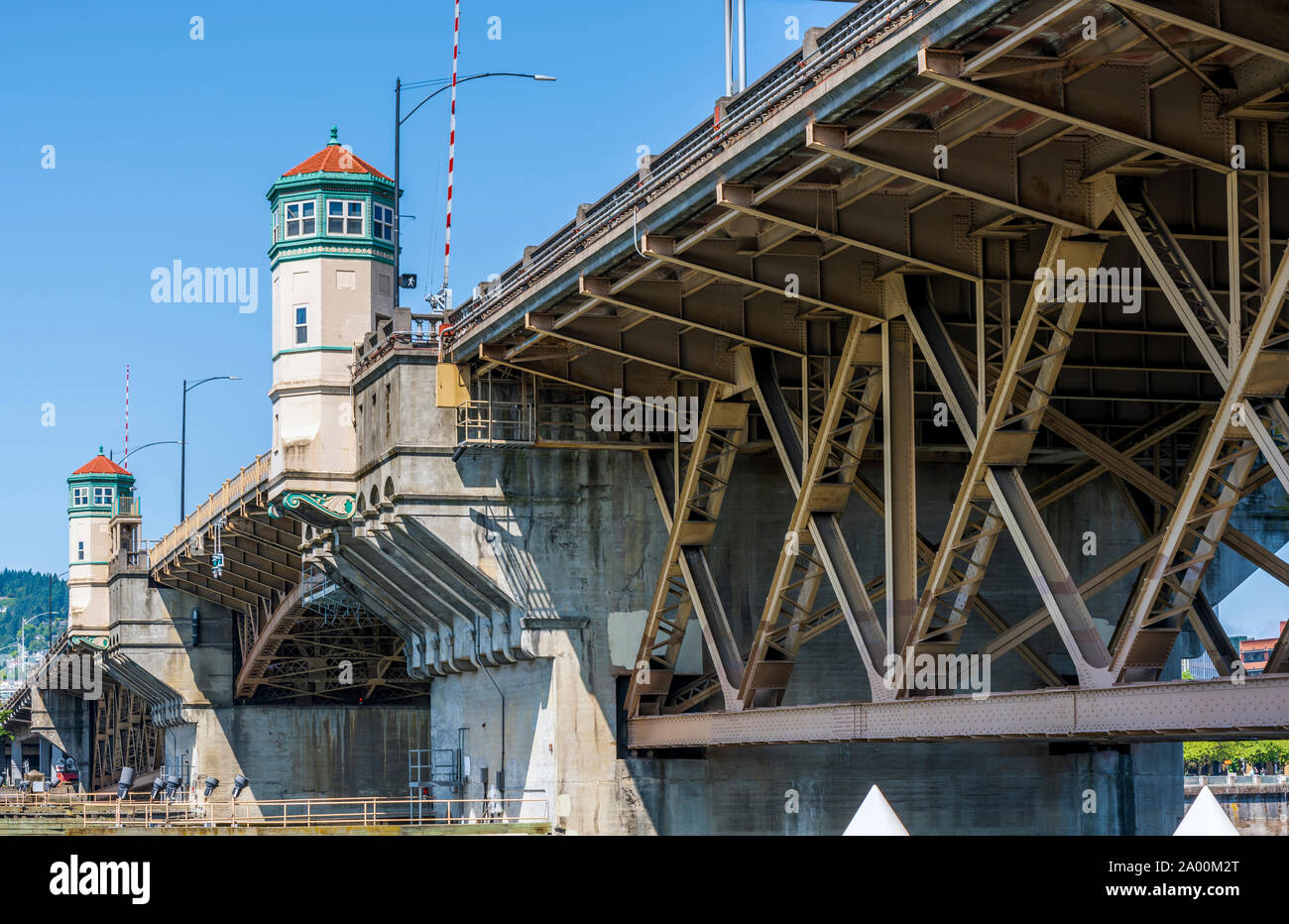 Wide transportation Burnside drawbridge over the Willamette River in ...