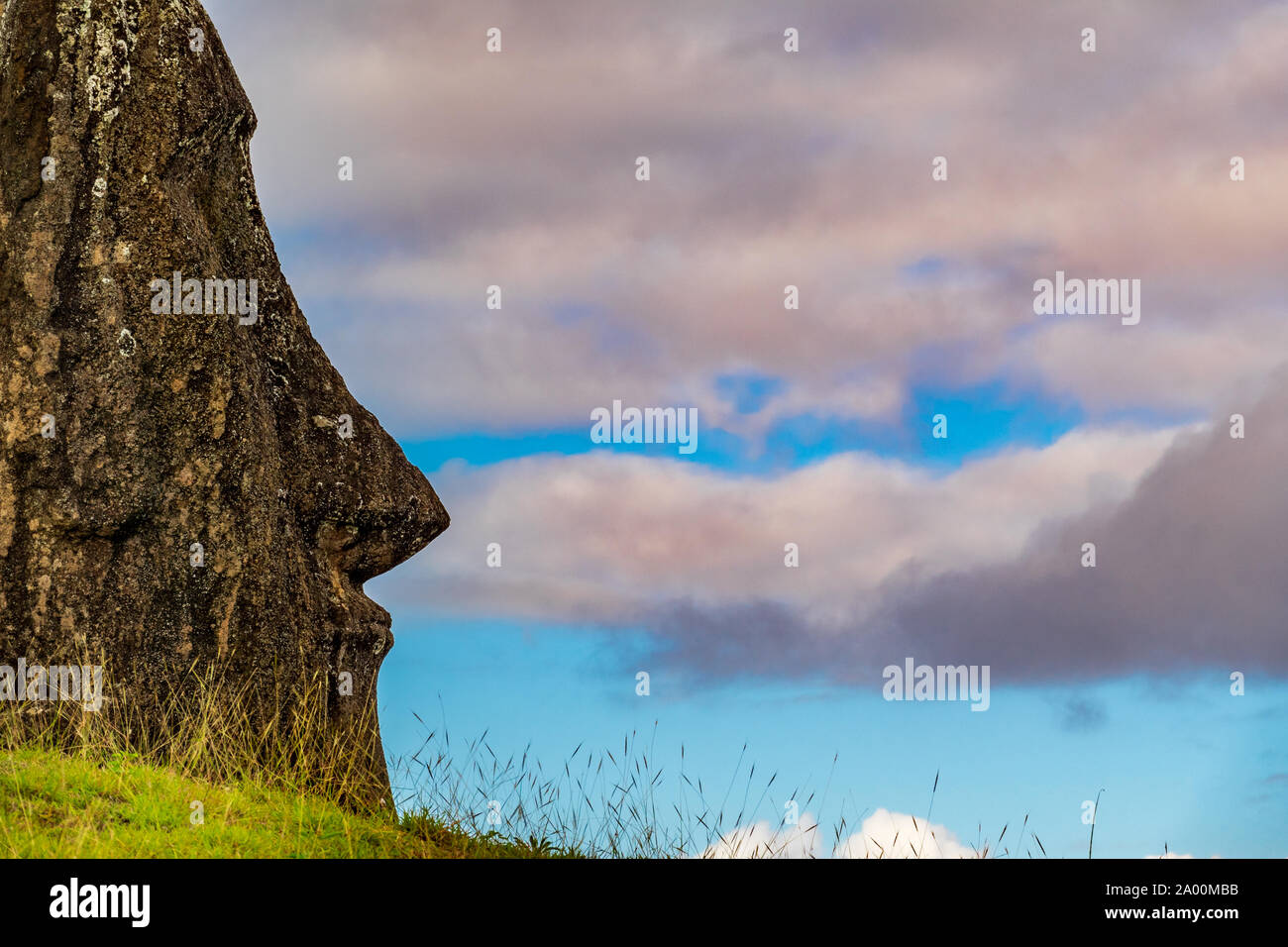 Profile view of moai on top of the hill Stock Photo - Alamy