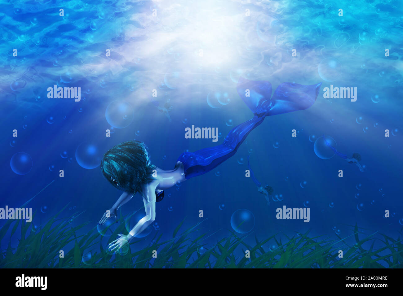 Illustration of beautiful mermaid in underwater scene Stock Photo - Alamy