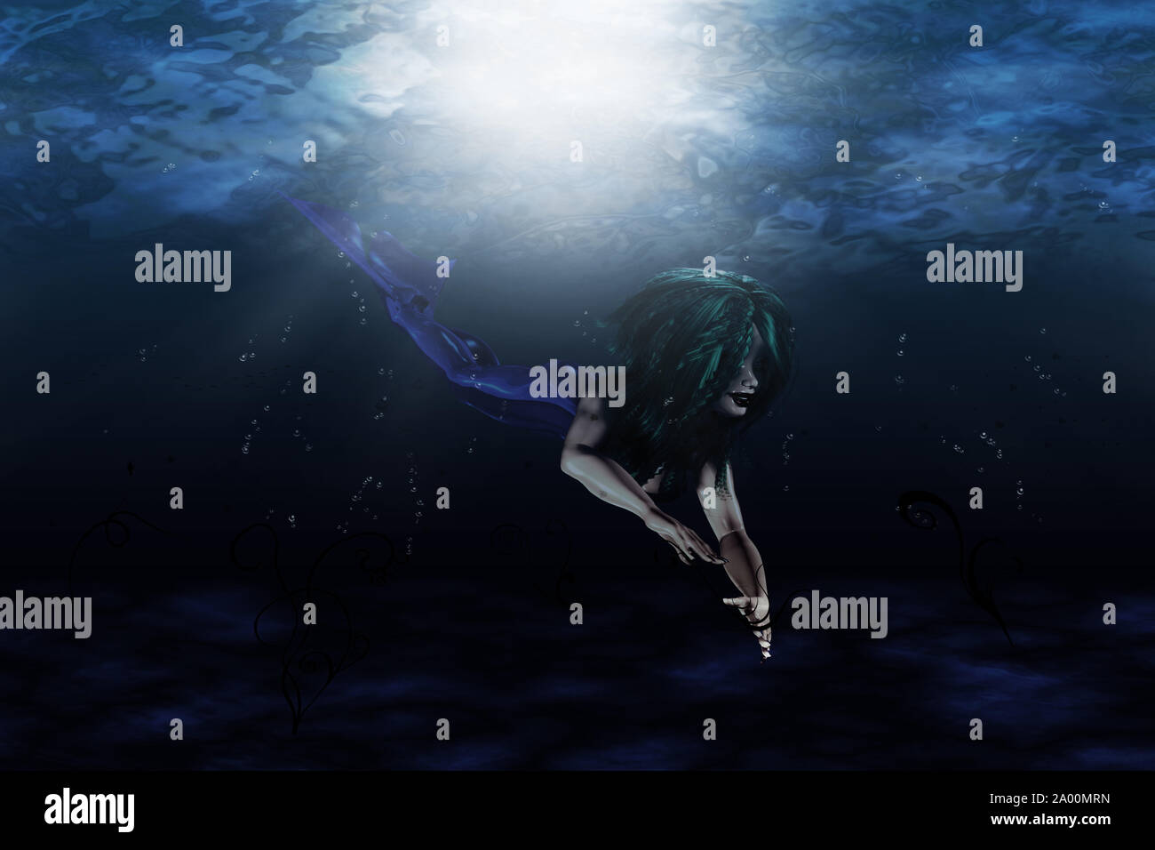 Illustration of beautiful mermaid in underwater scene Stock Photo - Alamy