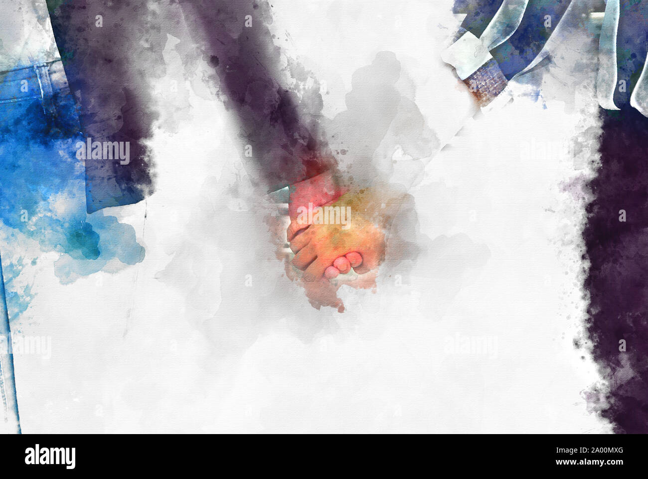 Abstract beautiful girl hand shake on watercolor illustration painting ...