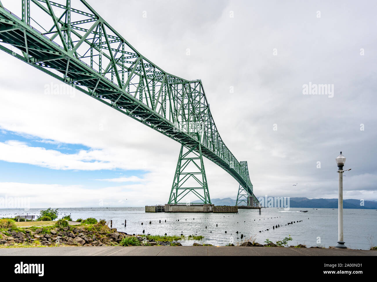 Truss elevated arched long Astoria–Megler bridge in Astoria city across ...