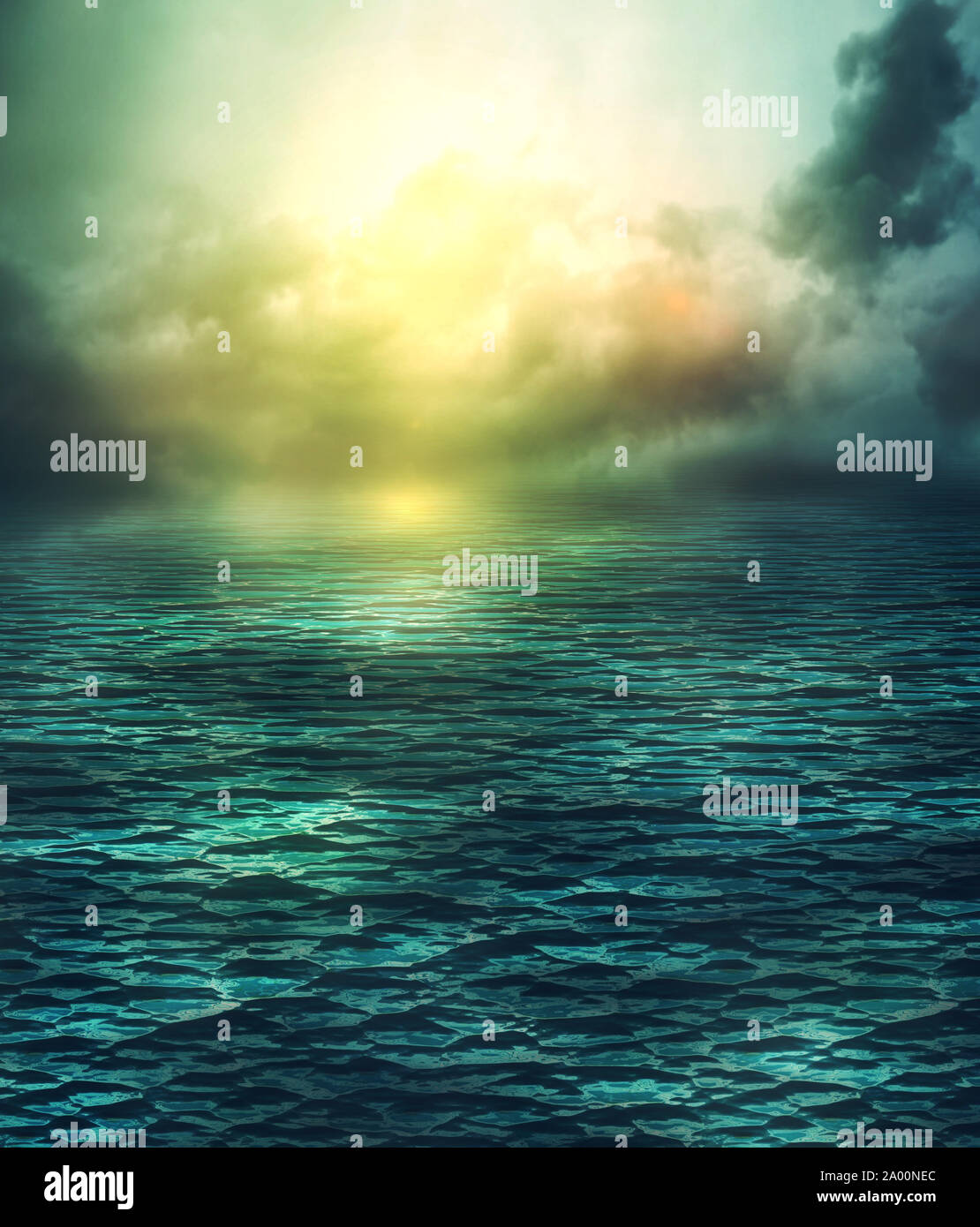 Fantastic magical seascape illustration with dreamy light effects Stock ...