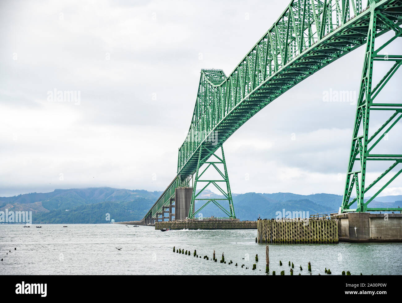 Truss elevated arched long Astoria–Megler bridge in Astoria city across ...