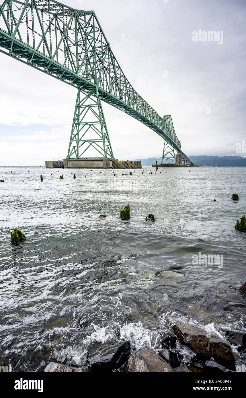 Truss tall elevated arched long Astoria–Megler bridge in Astoria city ...
