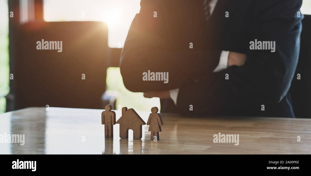 Family care and protection insurance concept : Young businessman ...