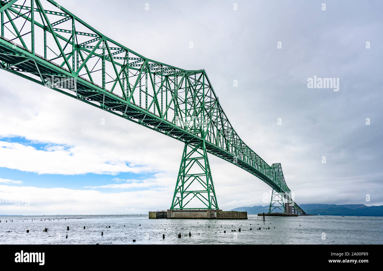 Truss elevated arched long Astoria–Megler bridge in Astoria city across ...