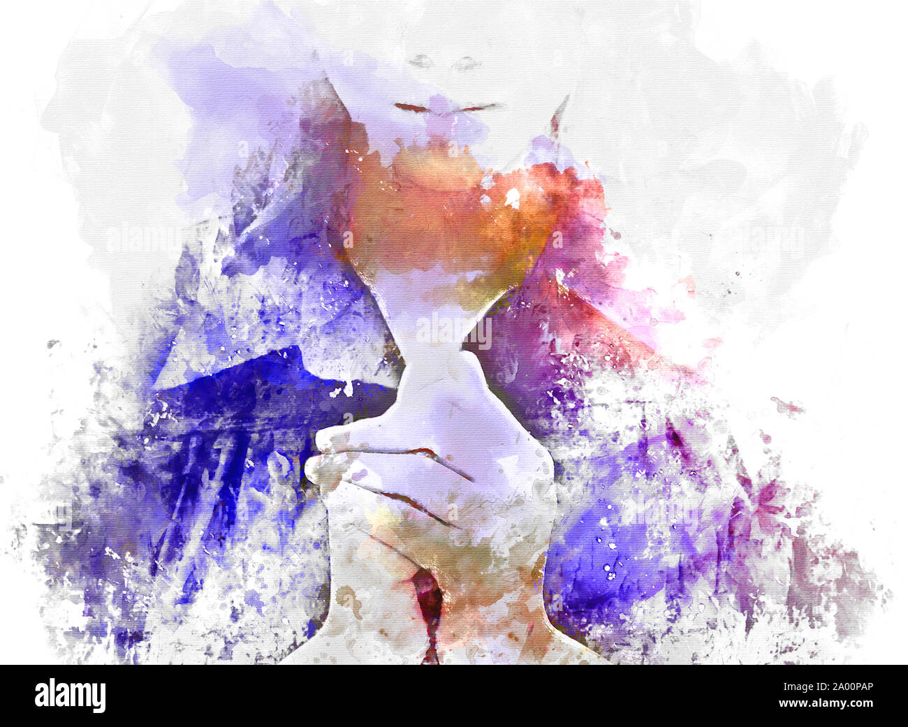 Beautiful Asia women portrait are praying and blessing on watercolor ...