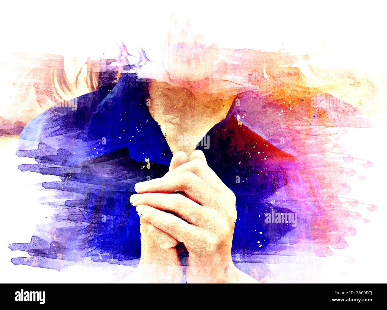 Beautiful Asia women portrait are praying and blessing on watercolor ...