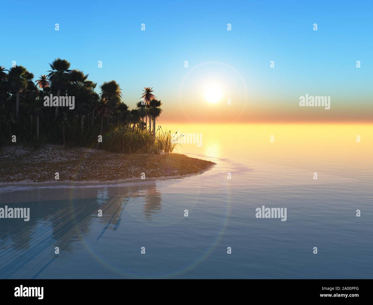 Digital render of a tropical island with palm trees Stock Photo - Alamy