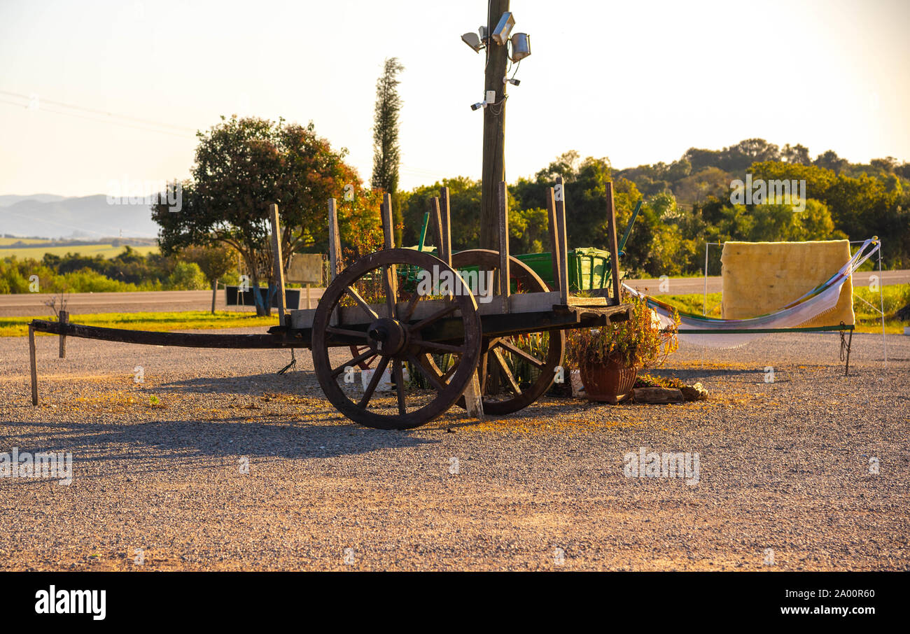 Old horse-driven wagon that today serves as crafts. Ancient object that ...
