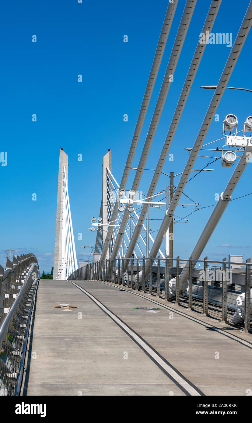 Pedestrian bridge has stainless steel columns hi-res stock photography ...